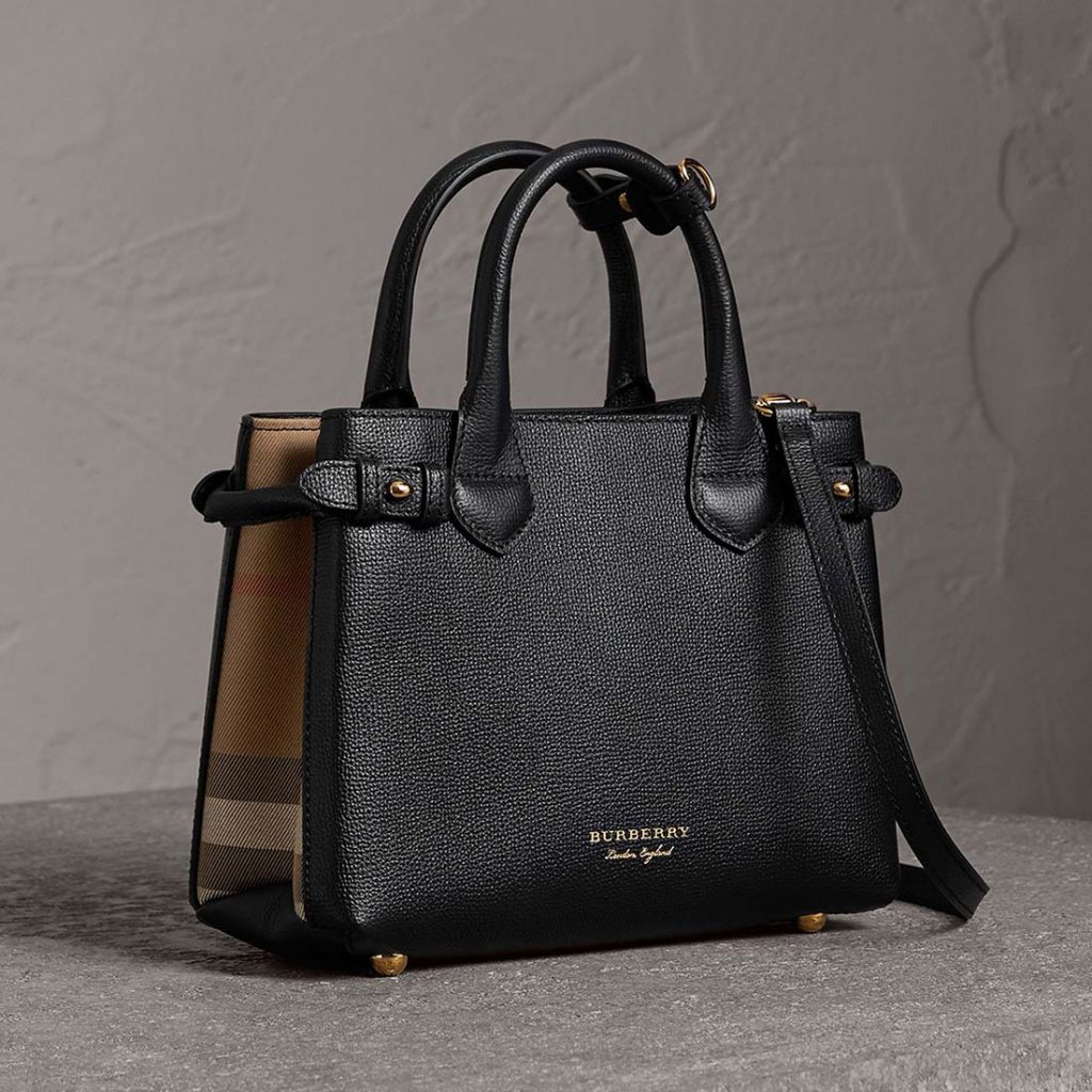 Burberry Small Banner Bag in Leather and House Check-Brown