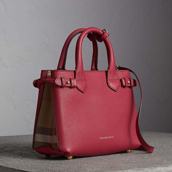 Burberry Small Banner Bag in Leather and House Check-Brown