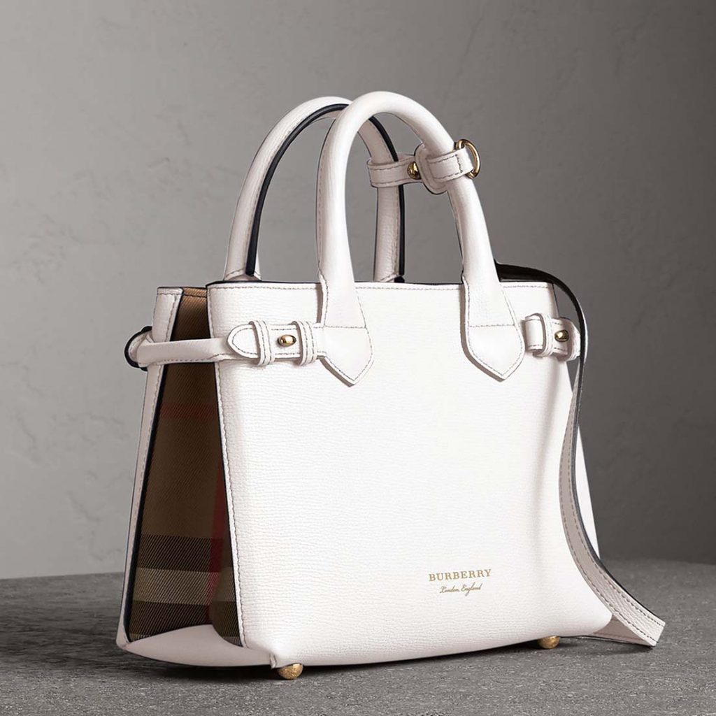 Burberry Small Banner Bag in Leather and House Check-Grey