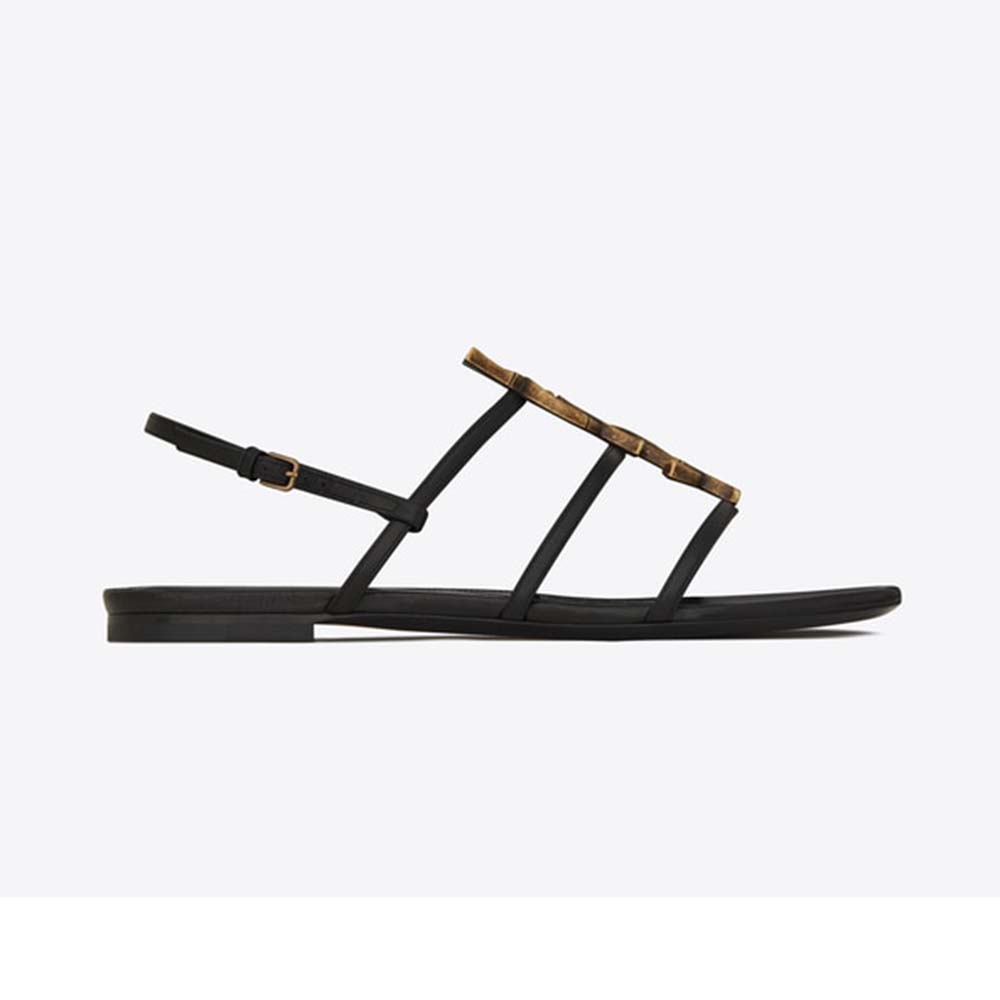 Saint Laurent YSL Women Cassandra Open Sandals Smooth Leather-Black