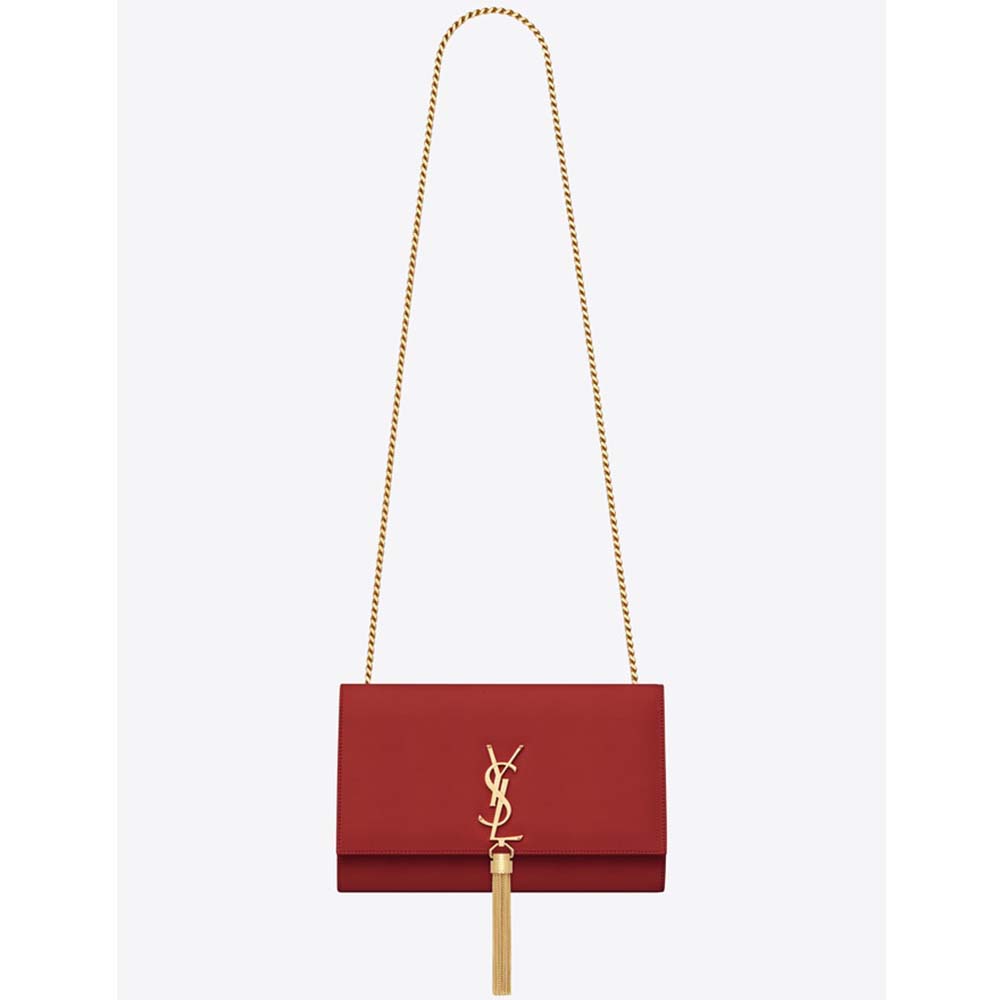 Saint Laurent YSL Women Kate Medium Tassel Smooth Red Leather
