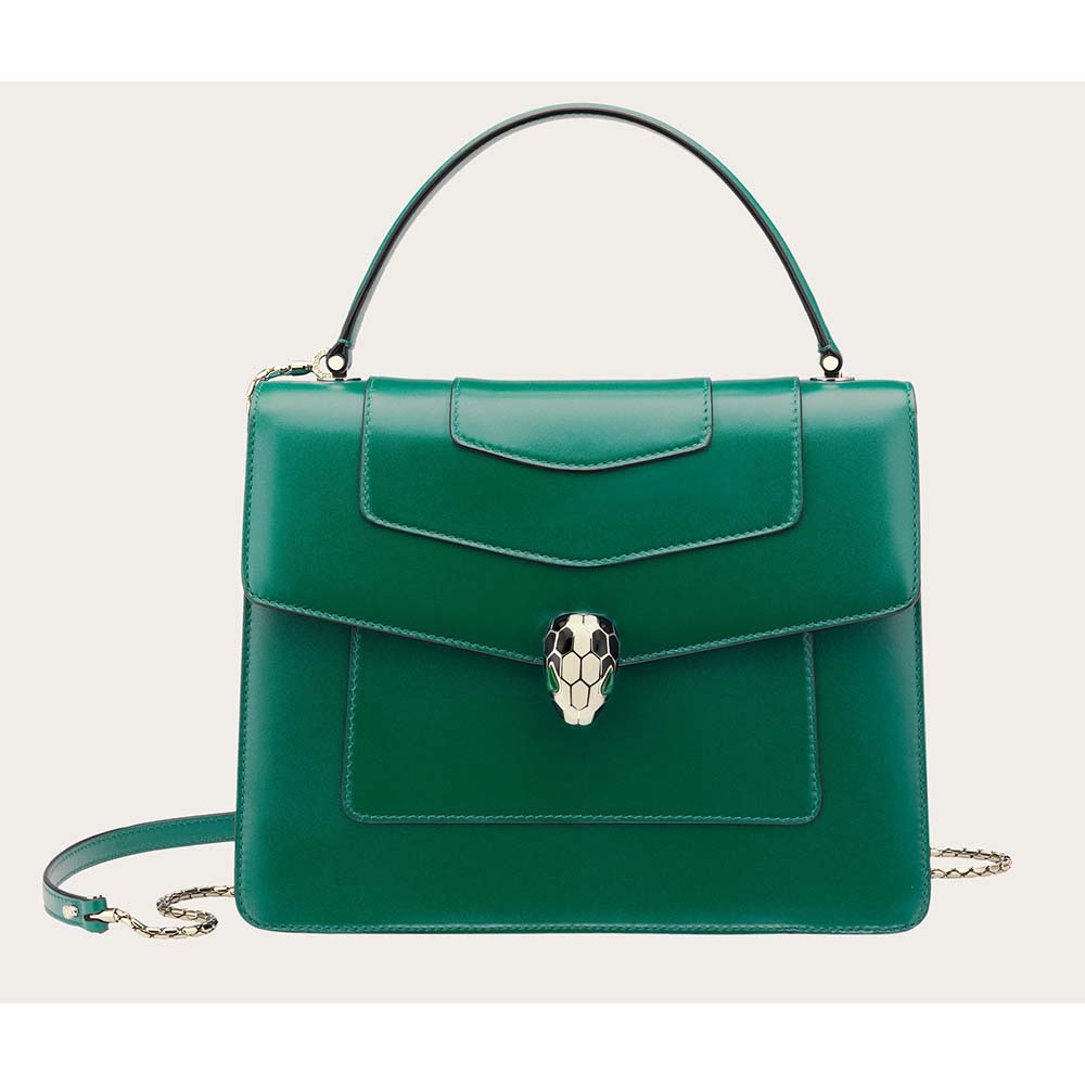 Bvlgari Women Large Flap Cover Bag "Serpenti Forever" in Calf-Green