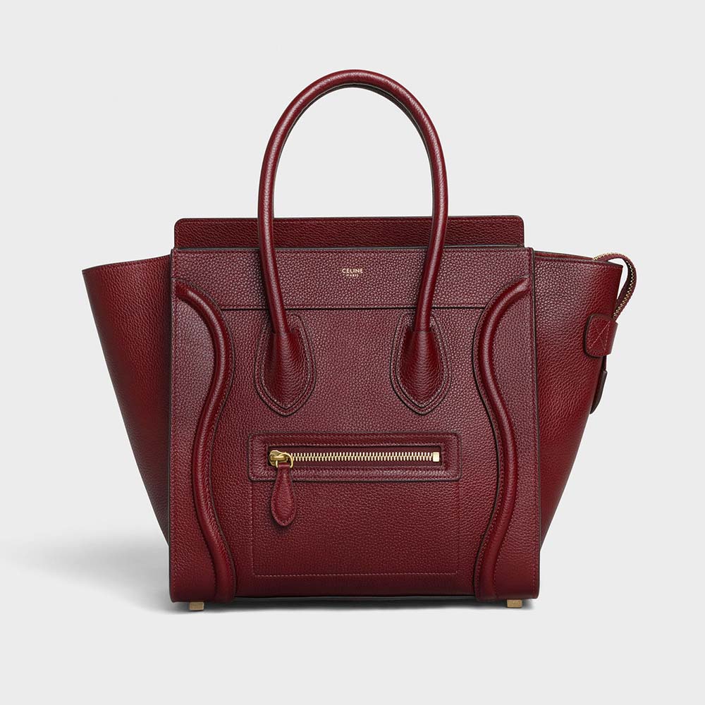 Celine Women Micro Luggage Handbag in Drummed Calfskin-Maroon