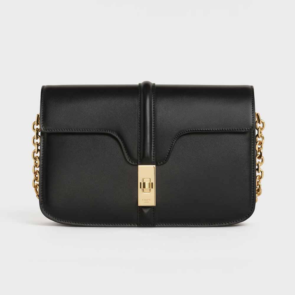 Celine Women Chain Bag 16 in Satinated Calfskin-Black