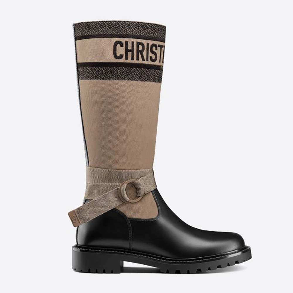 Dior Women D-Major Boot Taupe and Black Technical Fabric and Calfskin