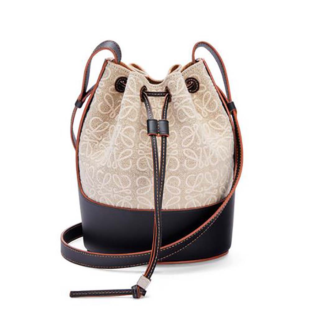 Loewe Women Small Balloon Bag in Anagram Linen and Calfskin
