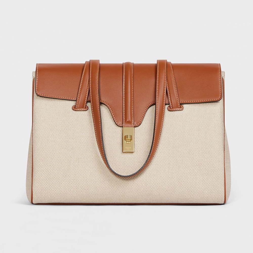 Celine Women Medium Soft 16 Bag in Textile and Calfskin