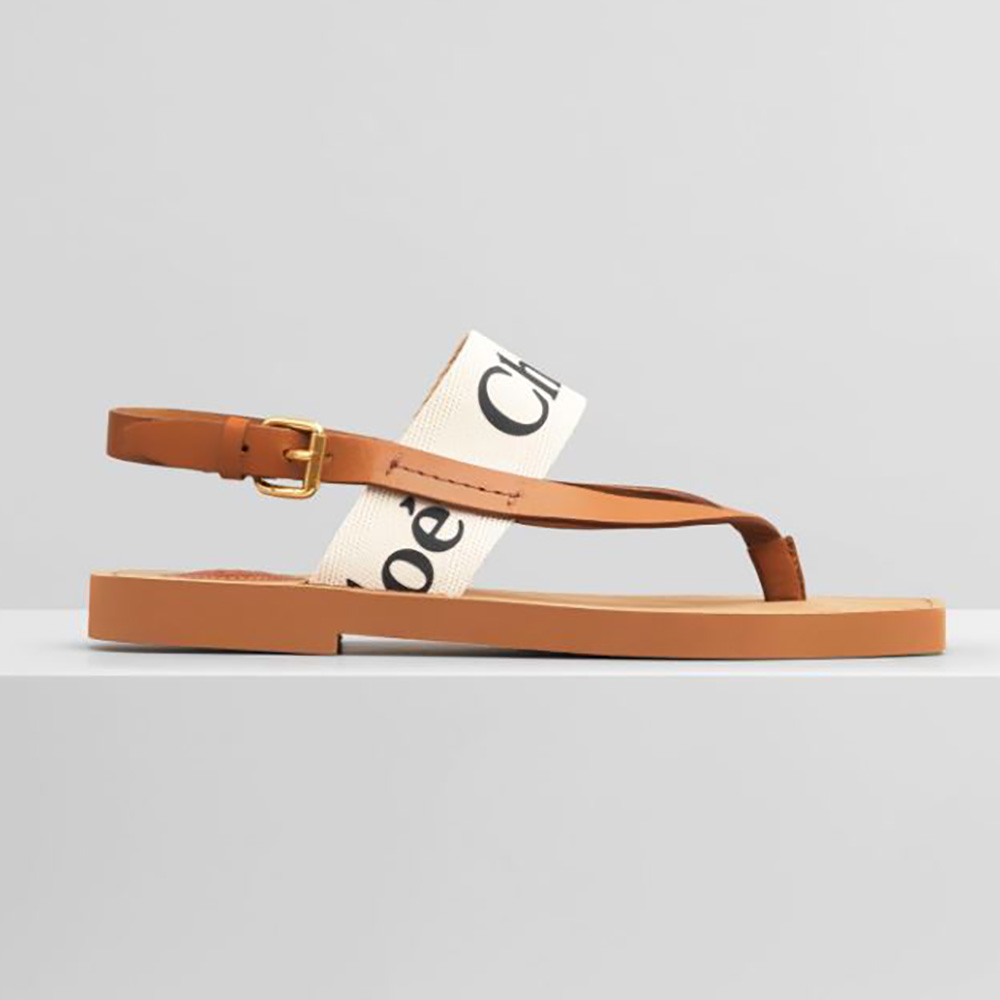 Chloe Women Woody Flat Sandal in Calfskin and Canvas-White