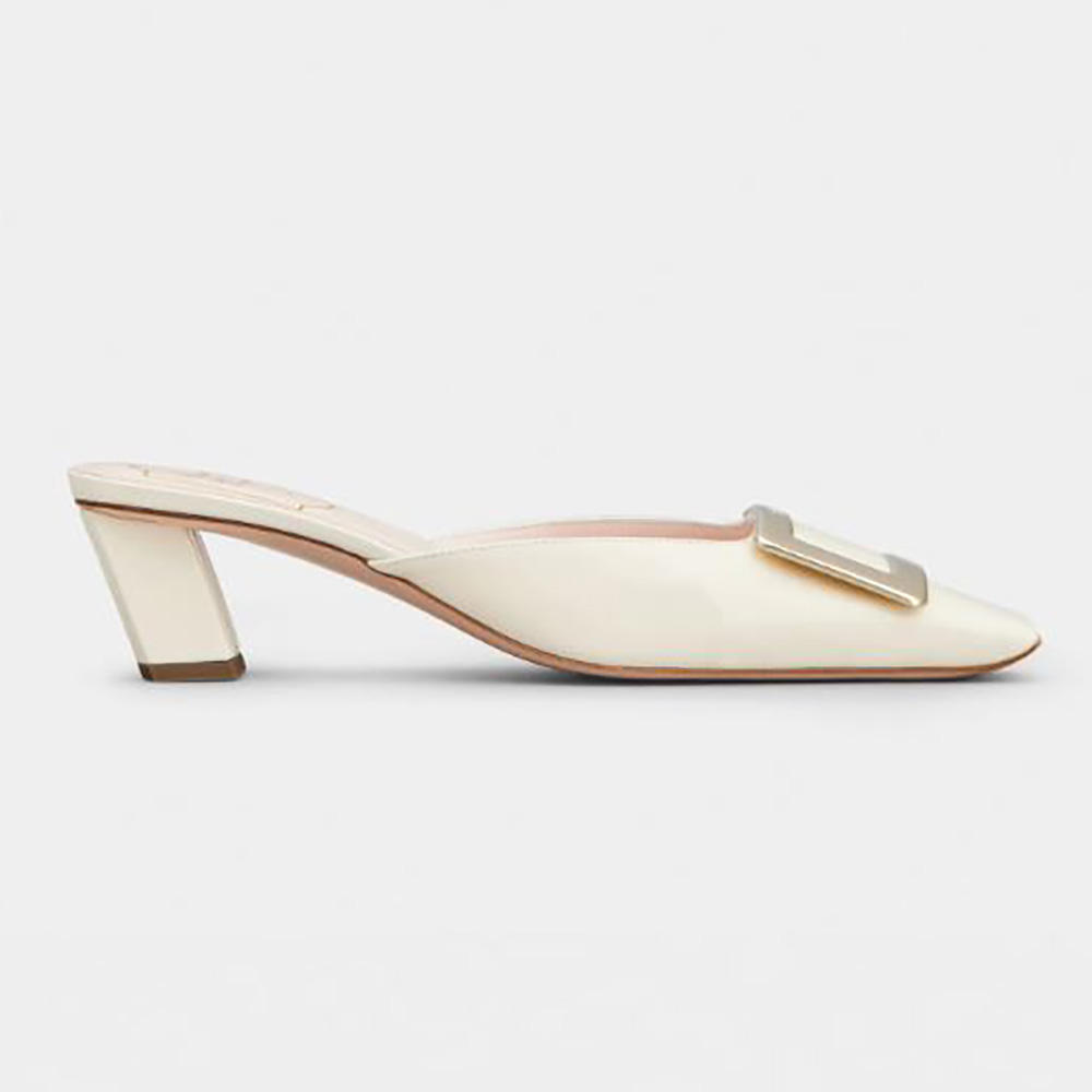Roger Vivier Belle Vivier Metal Buckle Mules in Patent Leather in 4.5 ...