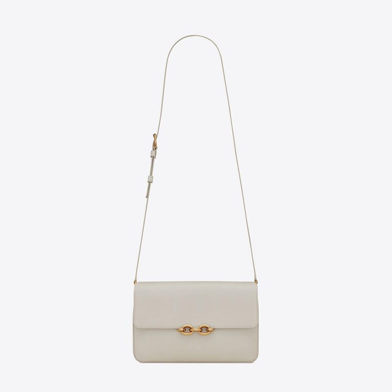 Saint Laurent YSL Women LE Maillon Satchel in Smooth Leather-Brown