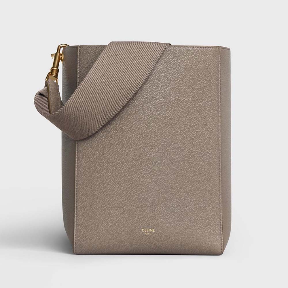 Celine Women Sangle Bucket Bag in Soft Grained Calfskin-Silver