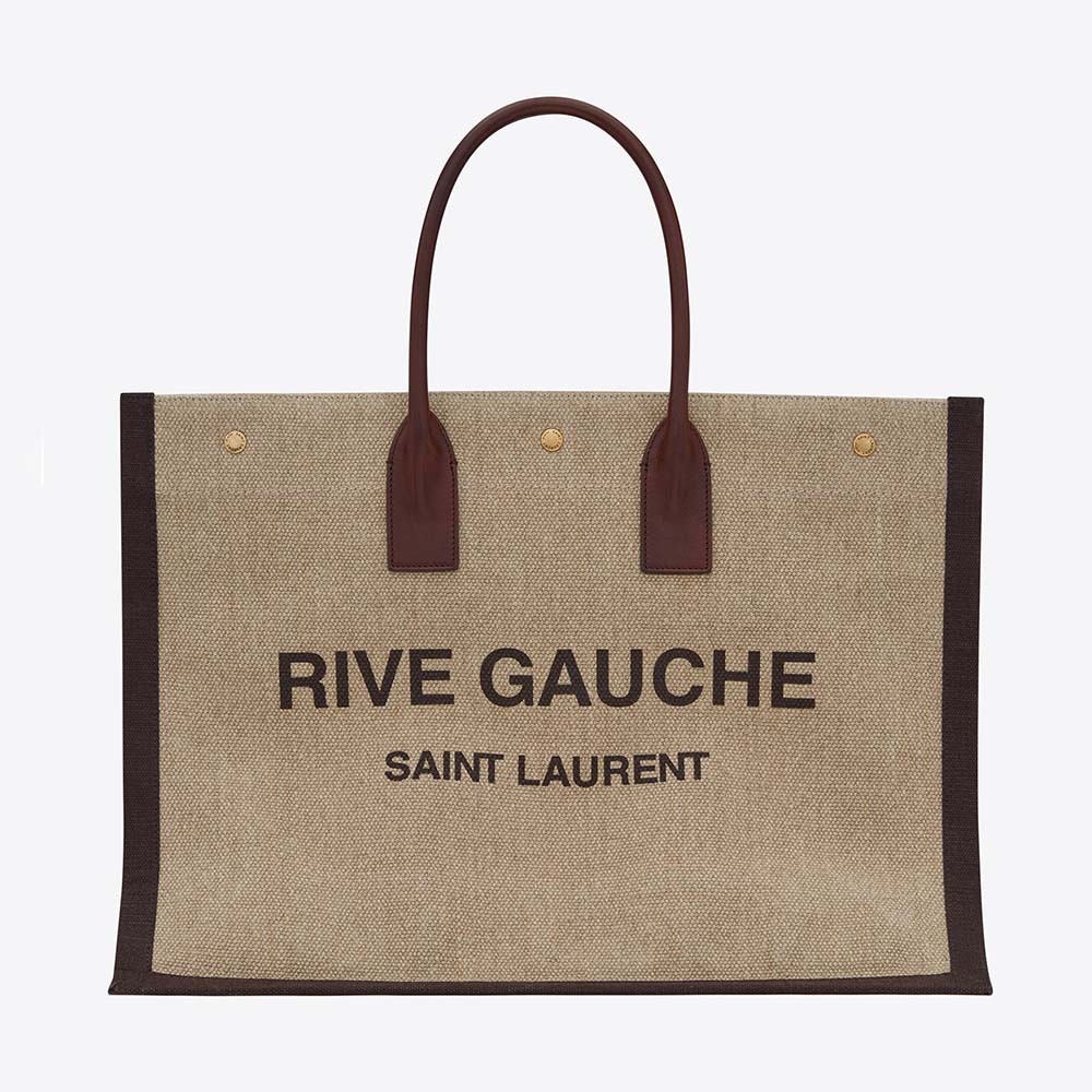 Saint Laurent YSL Women Rive Gauche Tote Bag In Printed Linen And Leather Saint Laurent YSL Women Rive Gauche Tote Bag In Printed Linen And Leather
