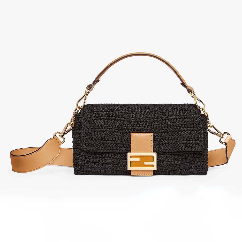 Fendi Women Baguette Bag in Traditional Cotton Crochet Bag-Black