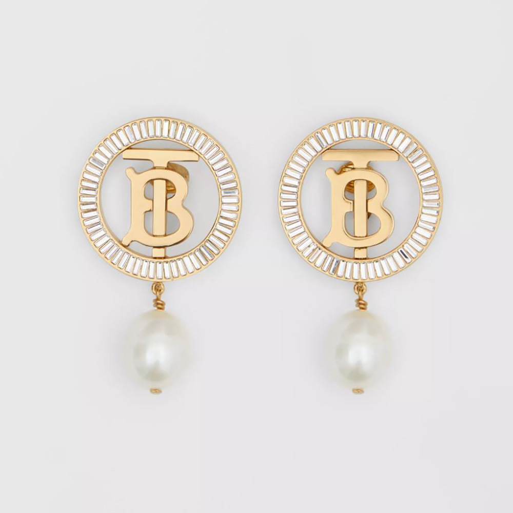 Burberry Women Pearl Detail Gold-plated Monogram Motif Earrings