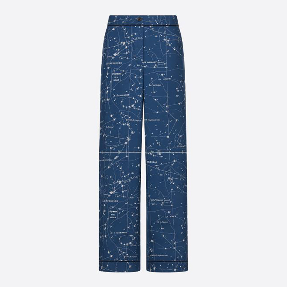 Dior Women Chez Moi Pants Blue Dior Zodiac Silk Twill