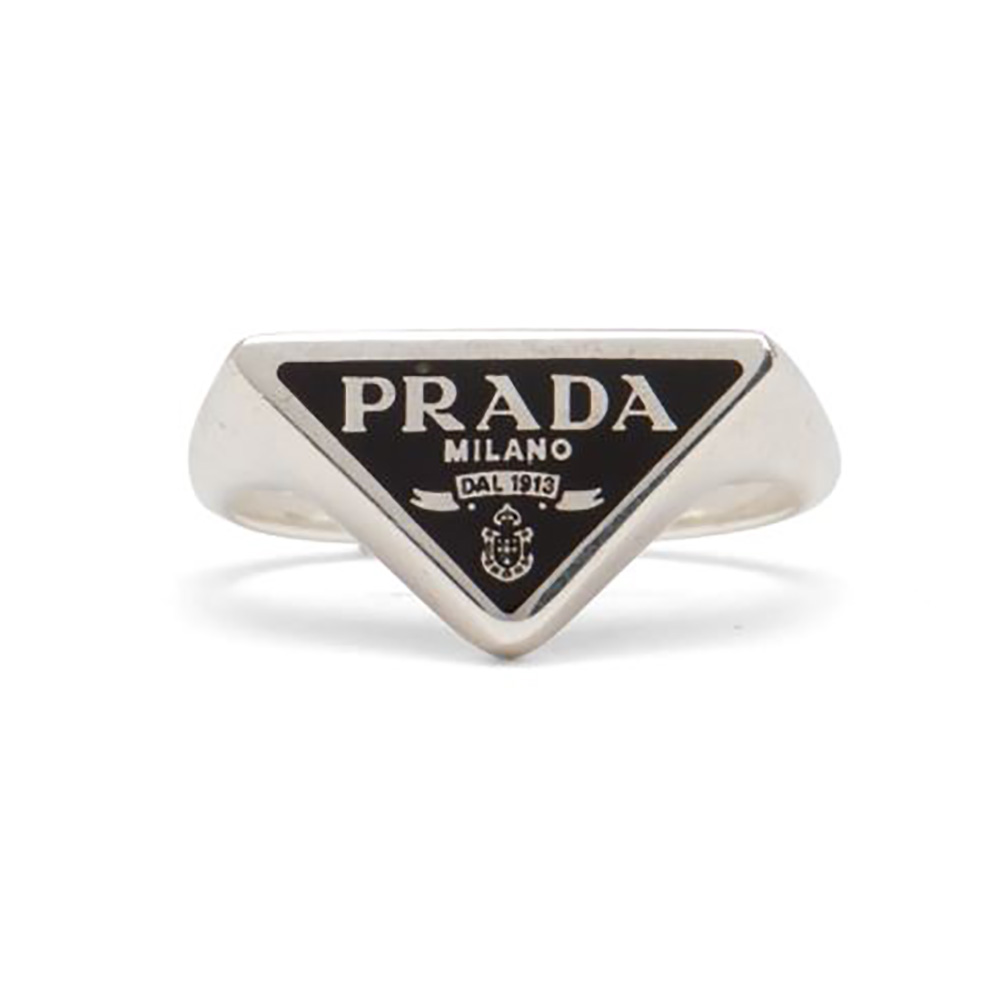 Prada Women 925 Sterling Silver with Enamel Symbole Ring