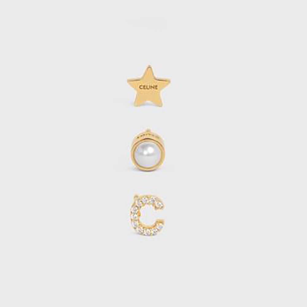 Celine Women Separables Celestial Set of 3 Studs in Brass with Gold Finish