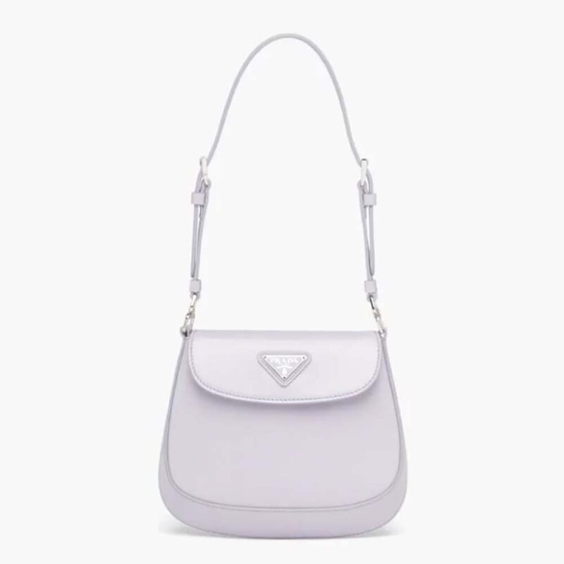 Prada Women Cleo Brushed Leather Shoulder Bag with Flap-Purple