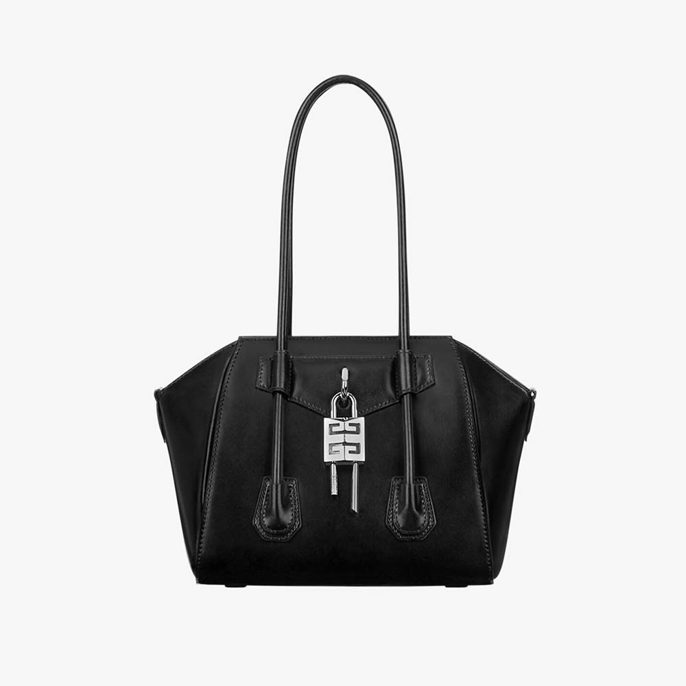Givenchy Women Mini Antigona Lock Bag in Box Leather-Black