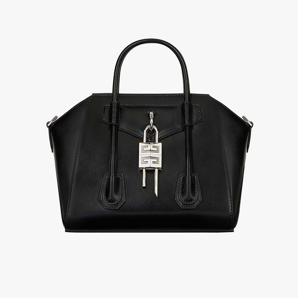 Givenchy Women Mini Antigona Lock Bag in Box Leather-Black