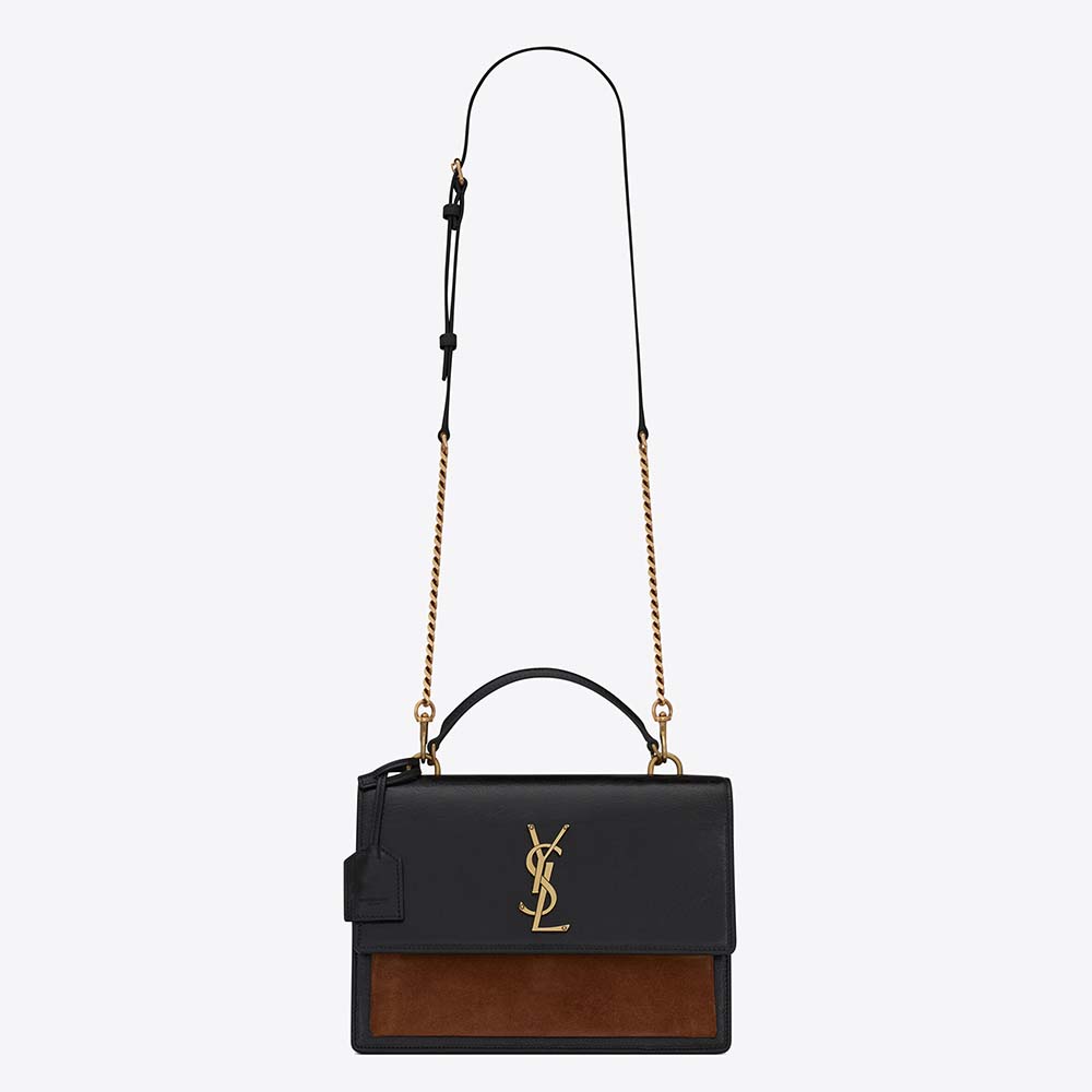 Saint Laurent YSL Women Medium Sunset Satchel in Shiny Vegetable-Tanned ...