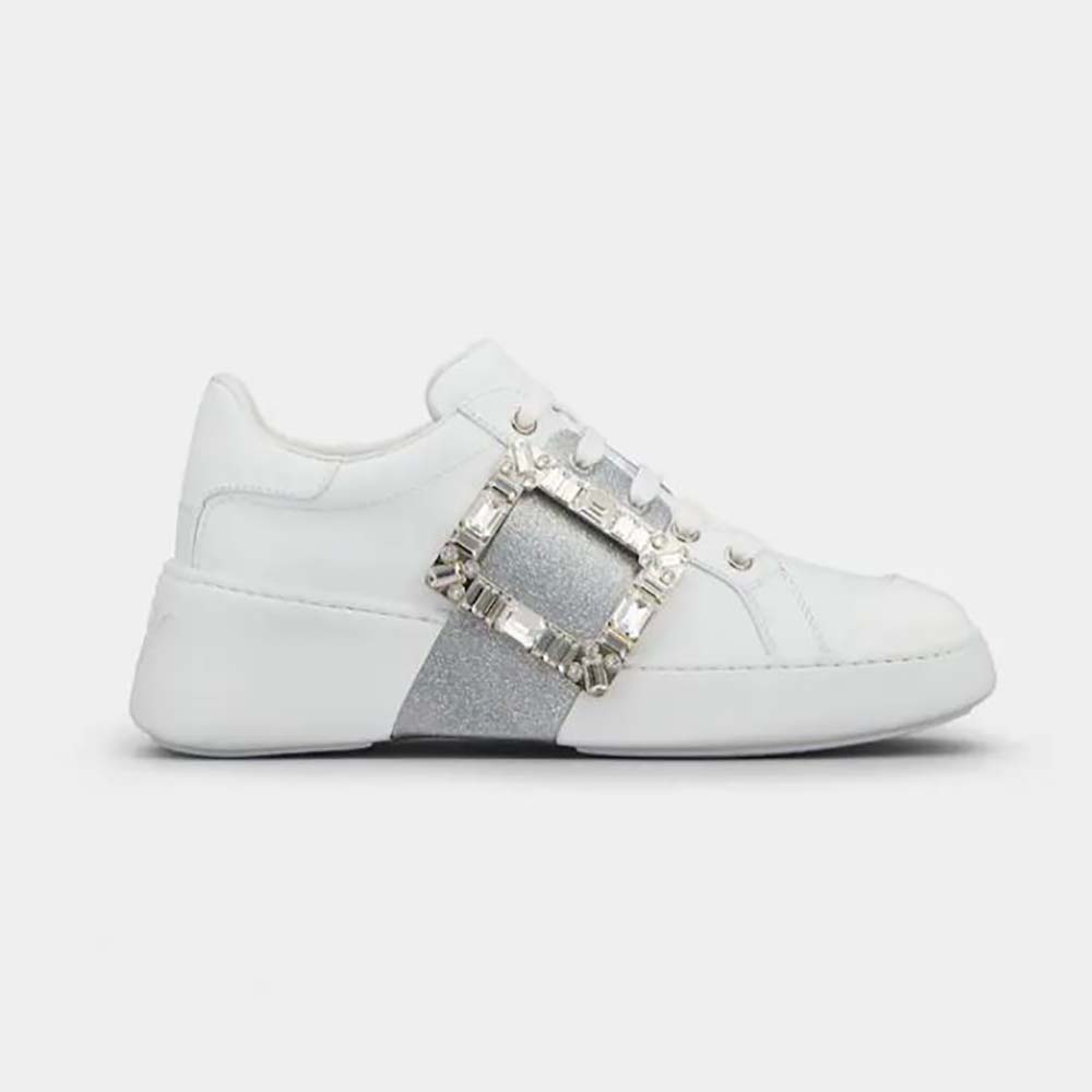 Roger Vivier Women Viv' Skate Glitter Strass Buckle Sneakers in Soft ...
