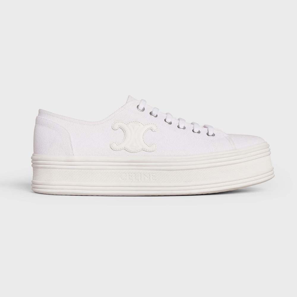 Celine Women Jane Low Lace-up Sneaker in Canvas and Calfskin