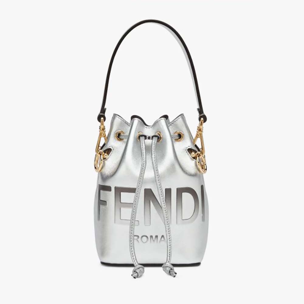 Fendi Women Mon Tresor Silver Laminated Leather Mini Bag