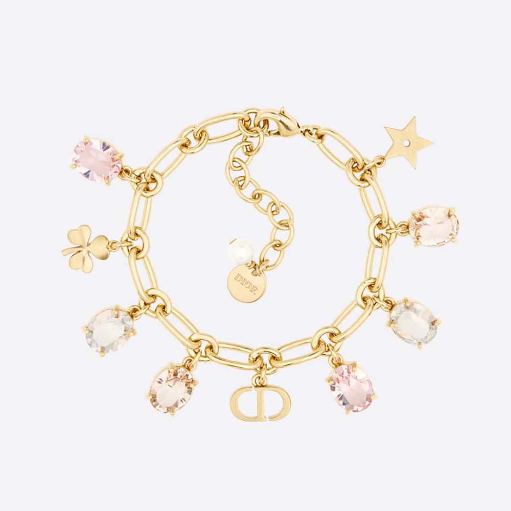 Dior Women Gold-Finish Metal with White Resin Pearl and Multicolor Crystals