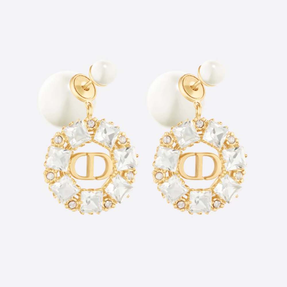 Dior Women Tribales Earrings Gold-Finish Metal and White Resin Pearls