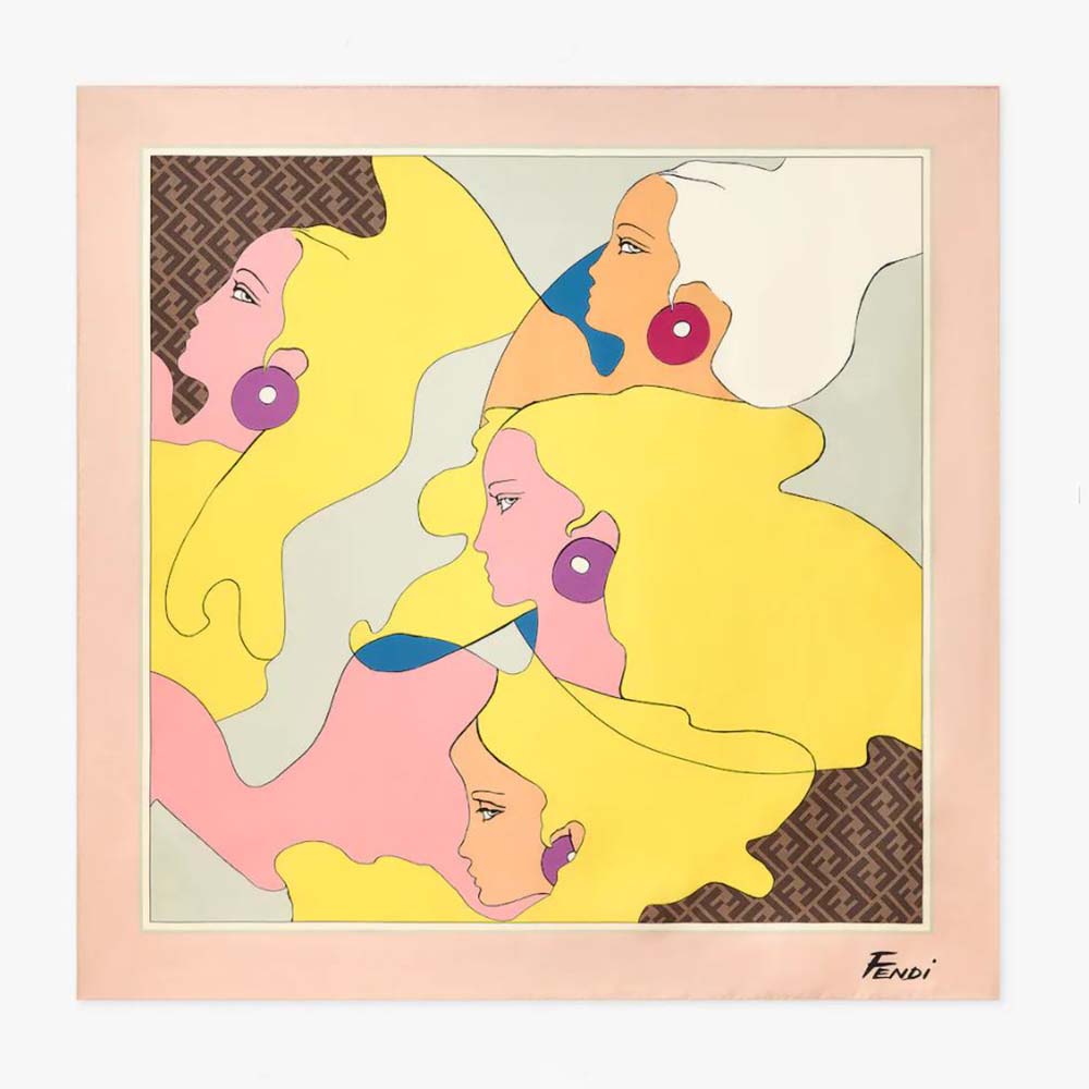 Fendi Women Show Foulard Multicolor Silk Foulard-Yellow