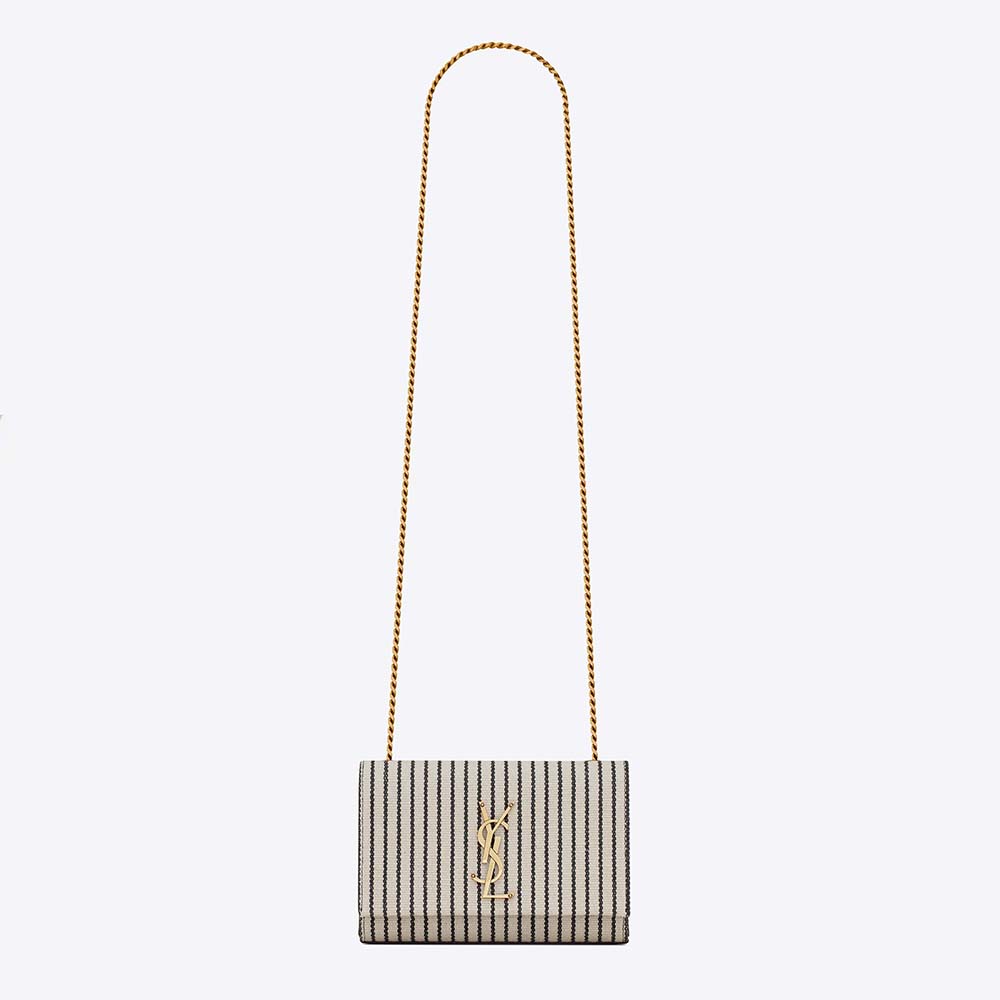 Saint Laurent YSL Women Kate Small Chain Bag in Canvas and Smooth Leather