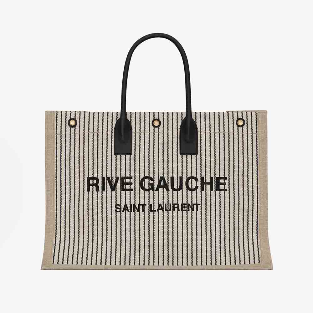 Saint Laurent YSL Women Rive Gauche Tote Bag In Linen And Smooth Leather