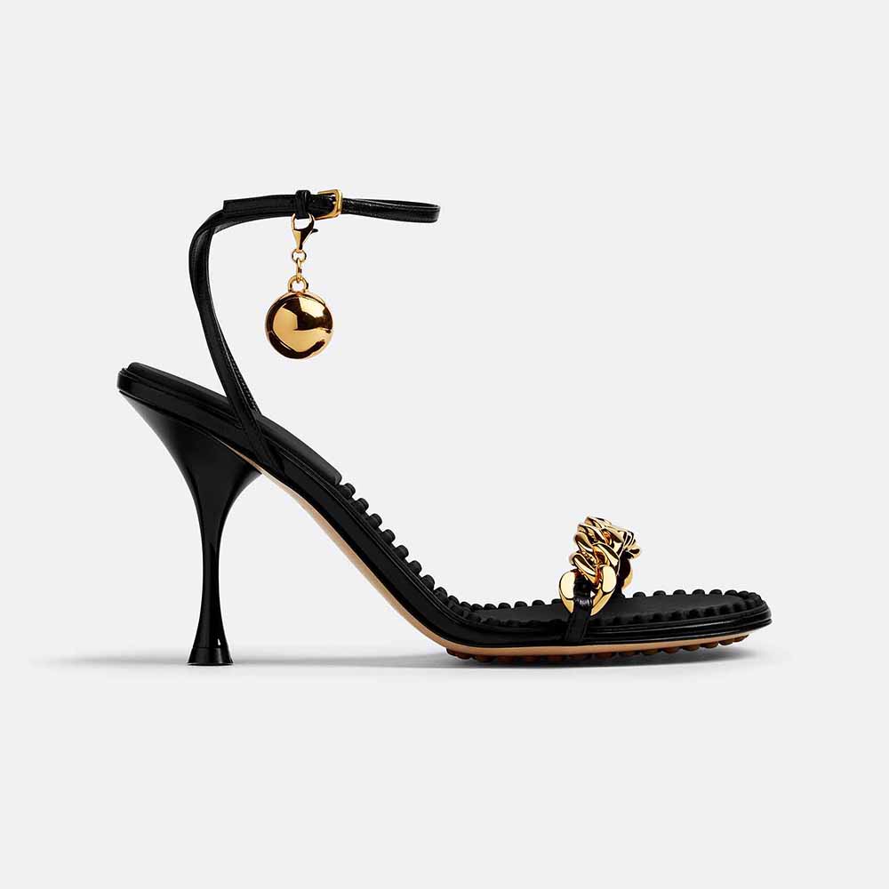 Bottega Veneta Women Dot Black Leather Sandals in 9cm Heel Height