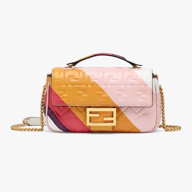 Fendi Women Mini Sunshine Shopper Fendace Printed White Leather Mini Bag
