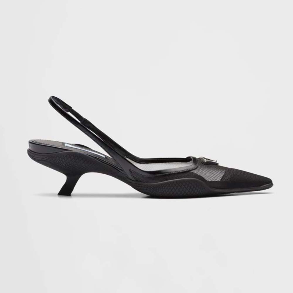 Prada Women Mesh Fabric Slingback Pumps-Black