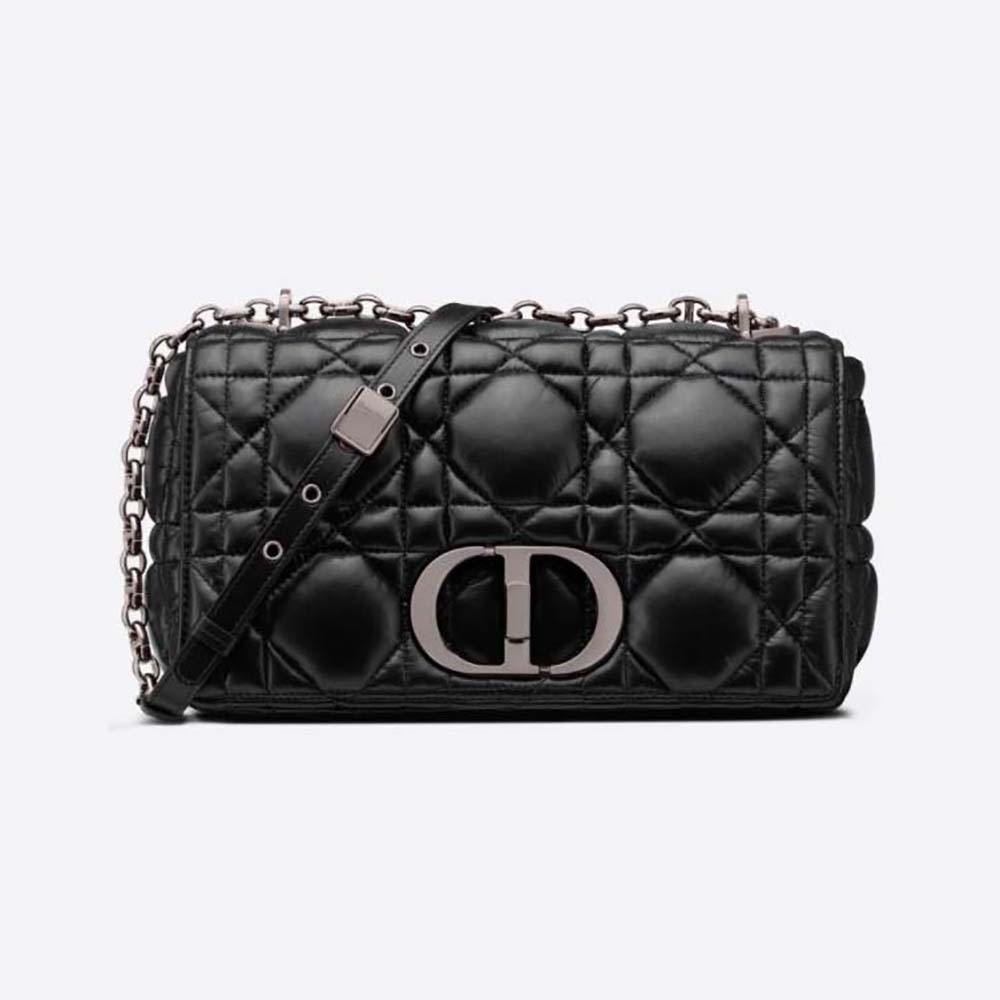 Dior Women Small Dior Caro Bag Black Quilted Macrocannage Calfskin
