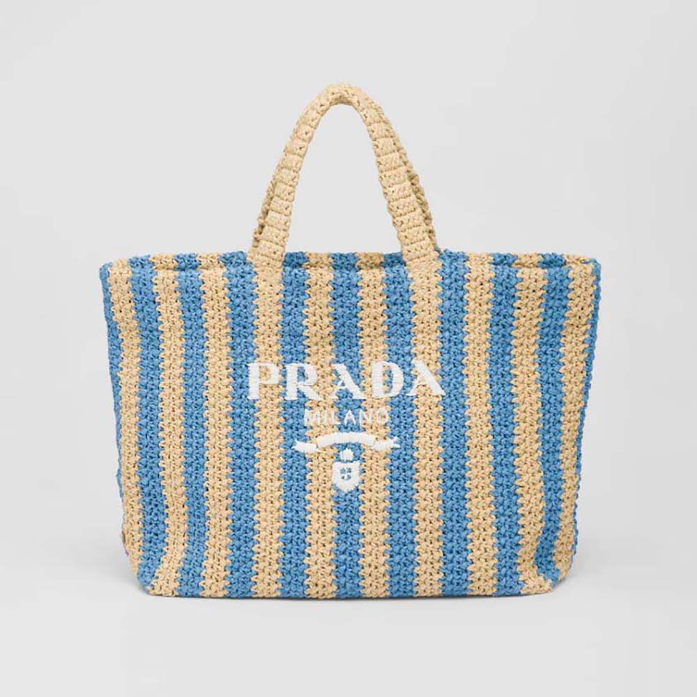 Prada Women Large Raffia Tote Bag with Embroidered Lettering Logo on ...
