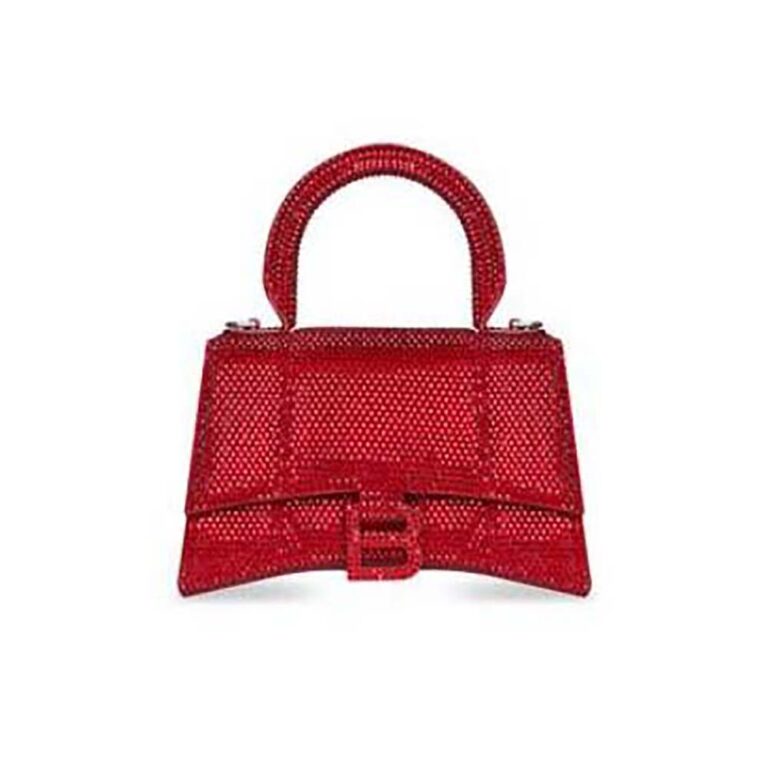 Balenciaga Women Hourglass XS Handbag with Rhinestones-Dark Green