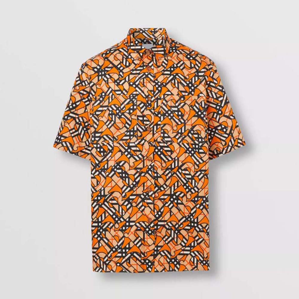 Burberry Men Short-Sleeve Monogram Print Cotton Poplin Shirt