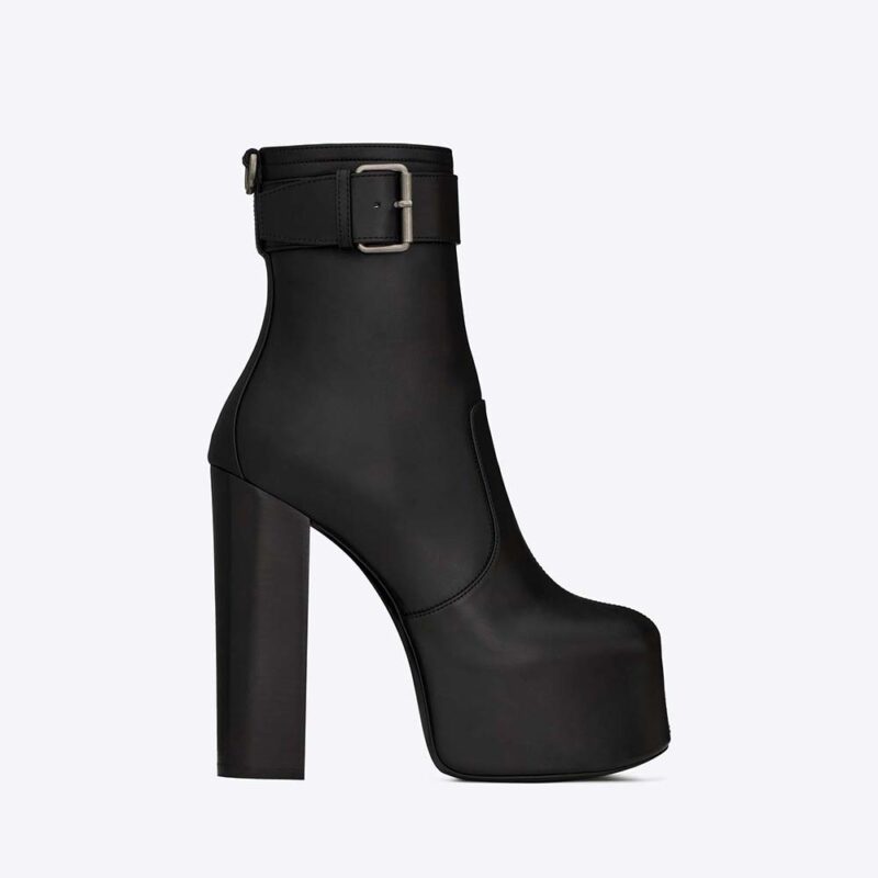 Saint Laurent YSL Women Cherry Lace-up Platform Booties in Smooth Leather