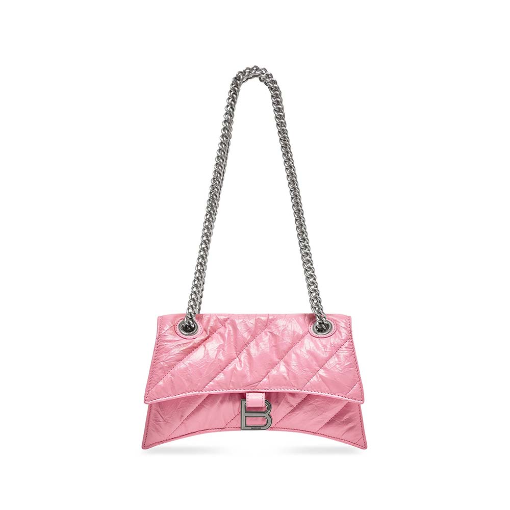 Balenciaga Women Crush Small Chain Bag Metallized Quilted in Silver