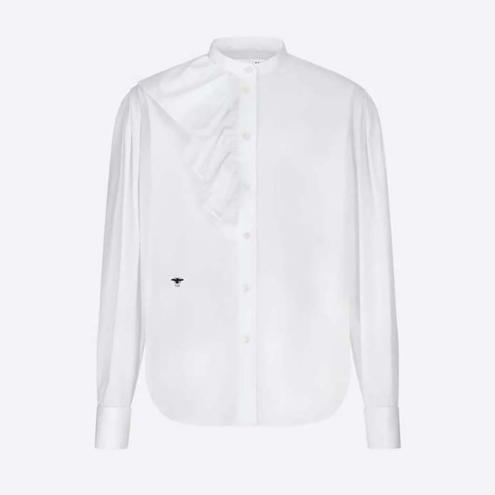 Dior Women Blouse with Ruffles White Cotton Poplin