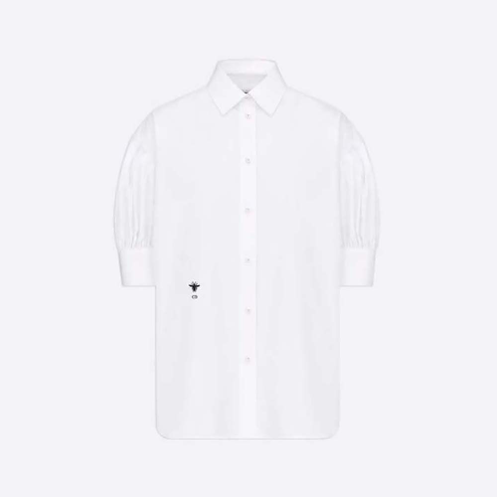 Dior Women Puffed Short-Sleeved Blouse White Cotton Poplin