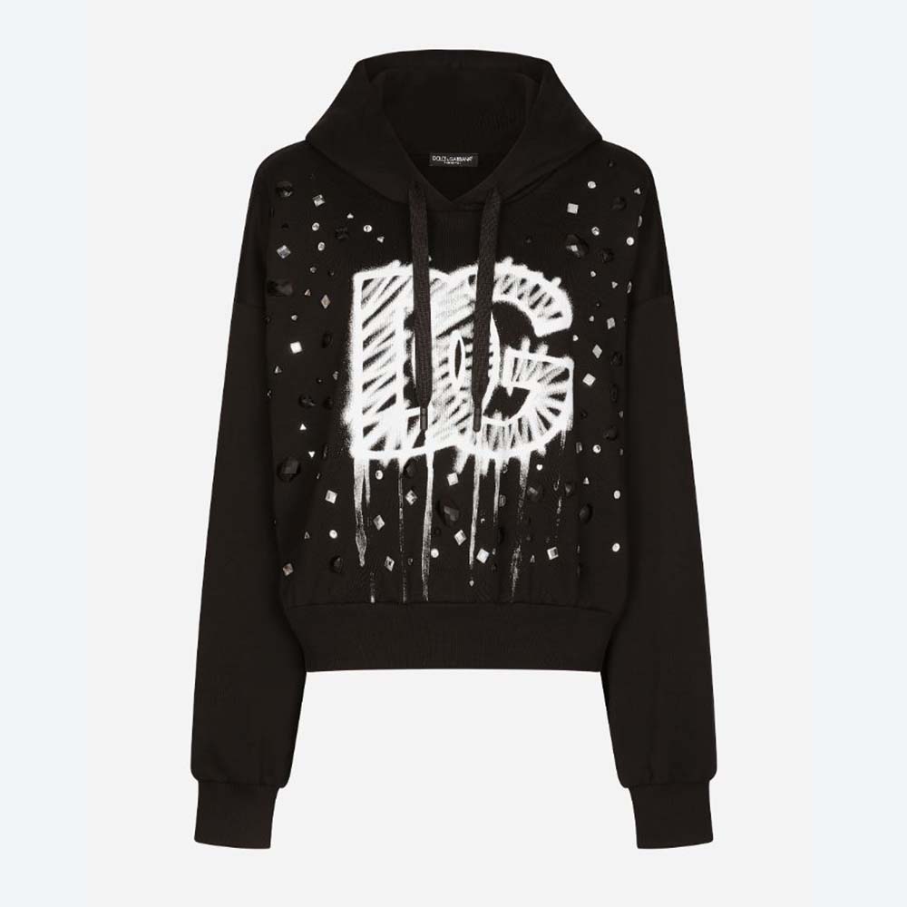 Dolce Gabbana D&G Women Jersey Sweatshirt with DG Logo Print-Black