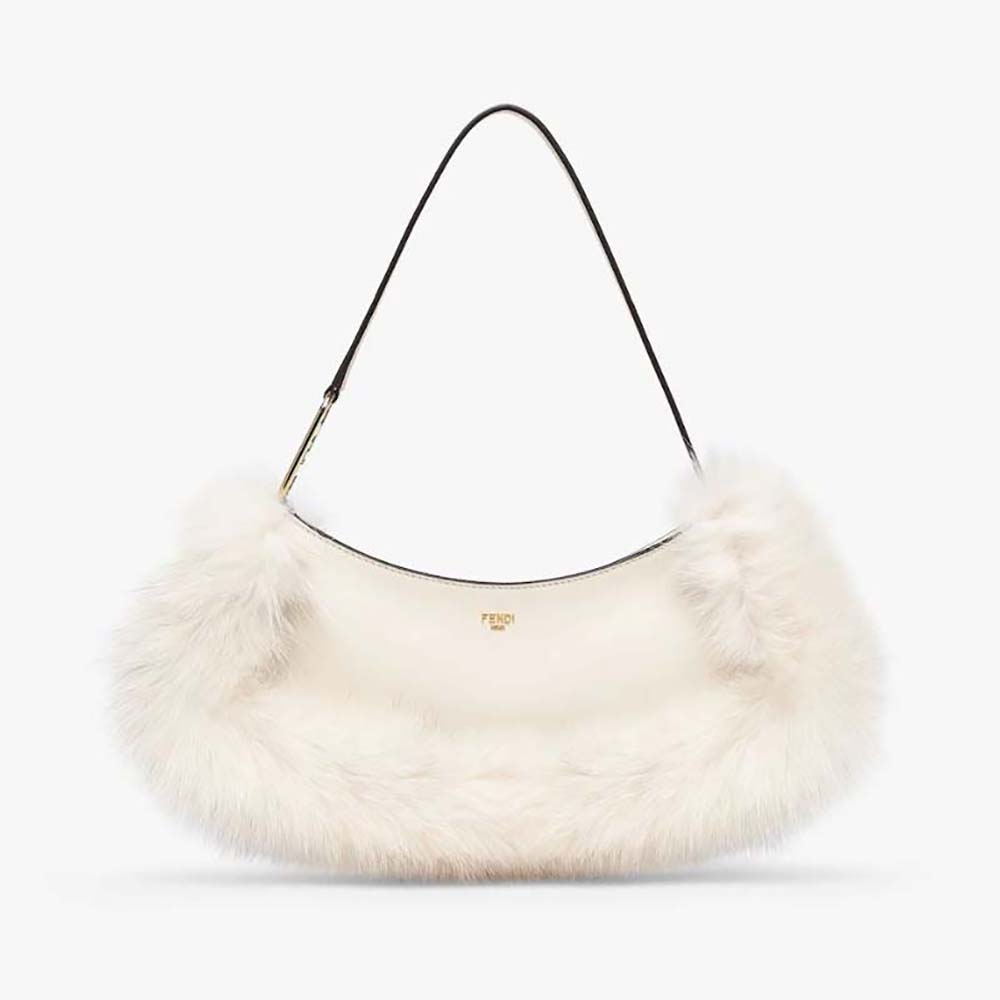 Fendi Women O’Lock Swing Camellia Leather and Fox Fur Pouch