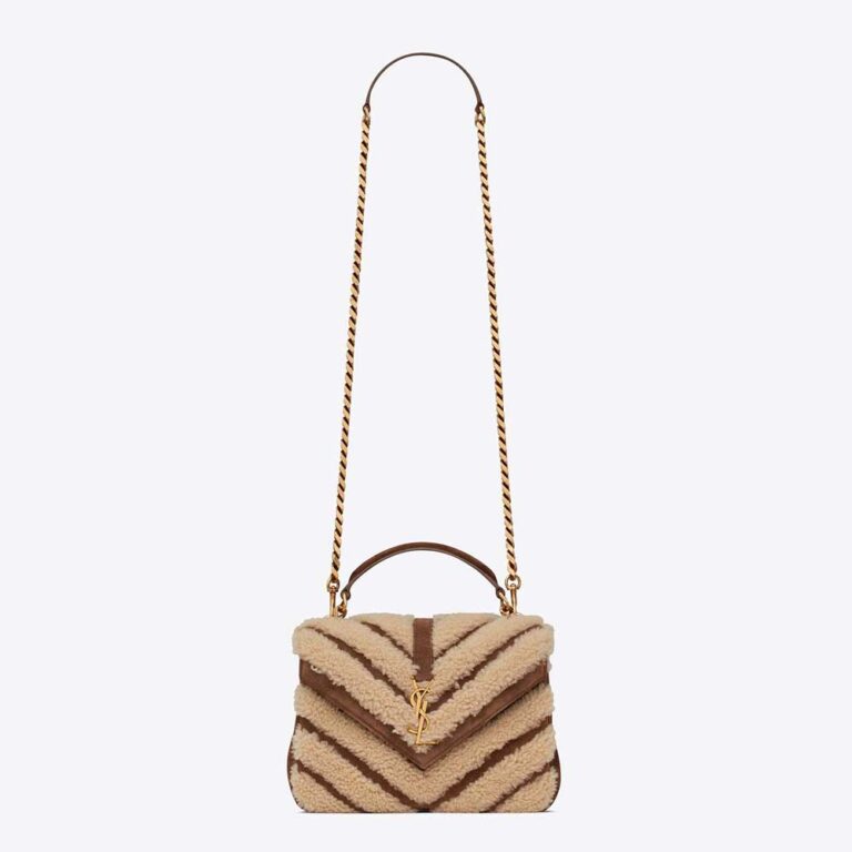 Saint Laurent YSL Women Gaby Satchel in Quilted Suede and Shearling