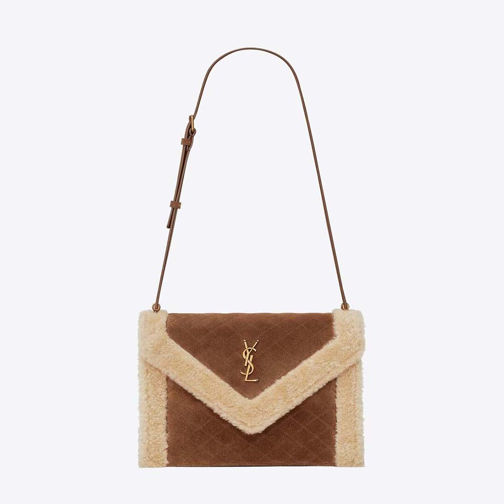 Saint Laurent YSL Women Gaby Satchel in Quilted Suede and Shearling