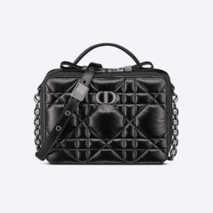 Dior Women Caro Box Bag with Chain Royal Blue Quilted Macrocannage Calfskin