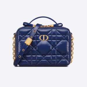 Dior Women Caro Box Bag with Chain Black Quilted Macrocannage Calfskin